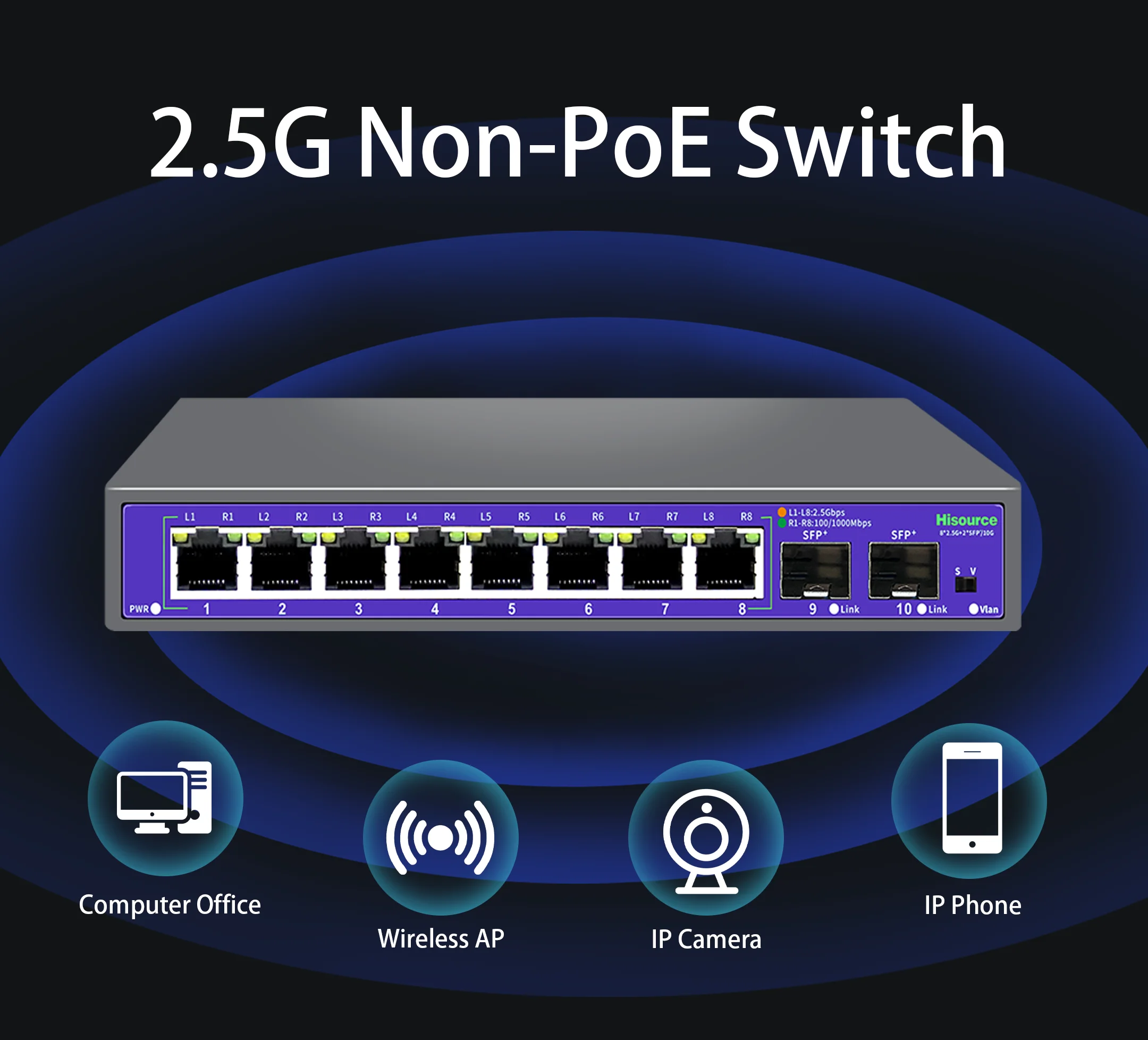 MaxlinearというメーカのMxL86282が搭載された2.5Gの格安スイッチ - Hisource 2.5G + 10G Non-PoE Switch Hi-K0802WS US ...